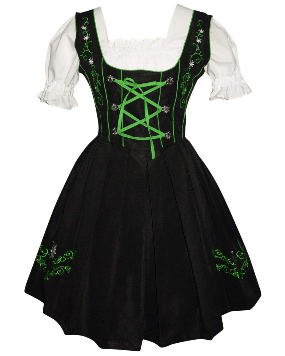 Short Black & Green German Woman Oktoberfest Dirndl Dress with Apron ...